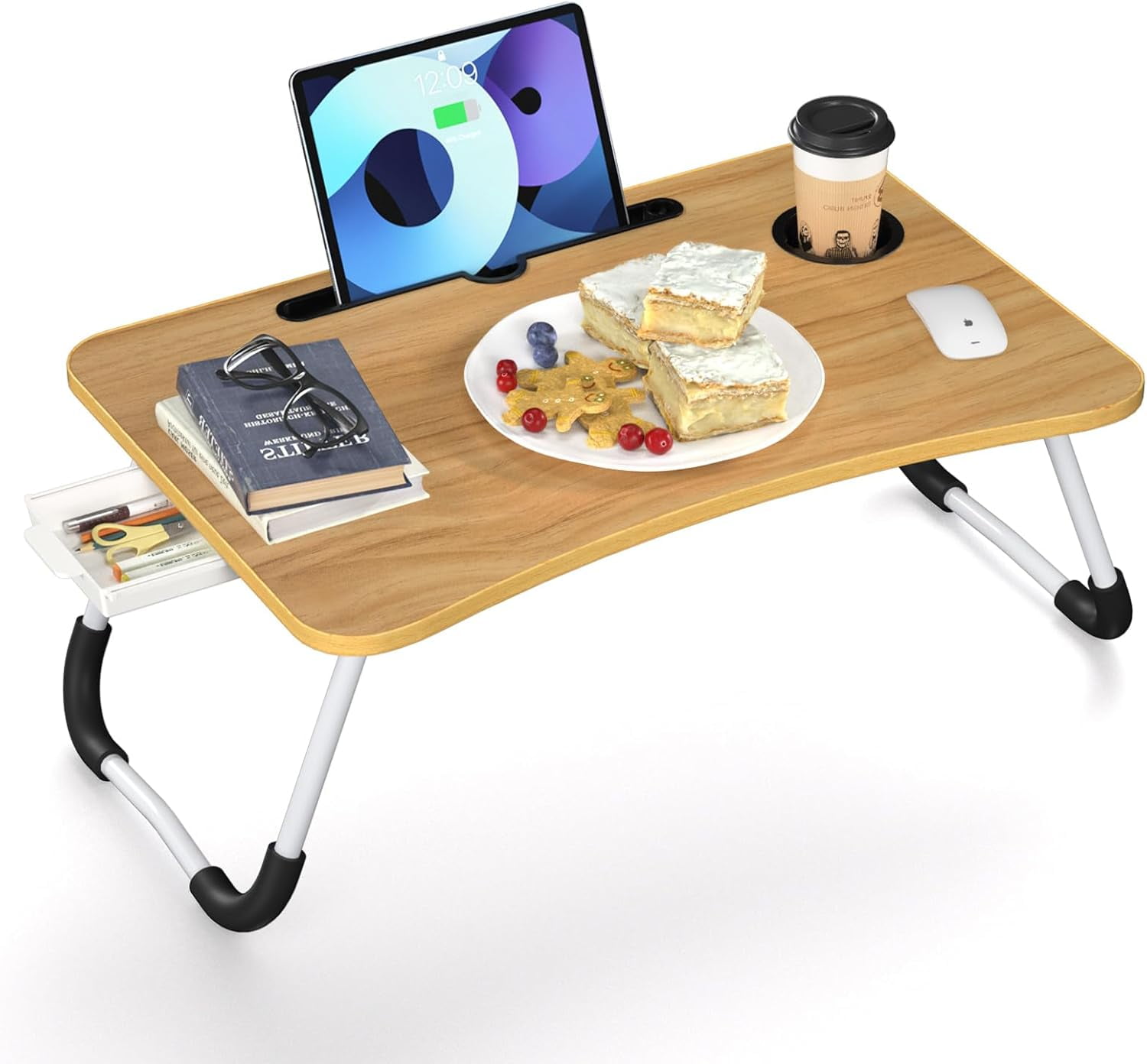 Foldable Laptop Bed Table Tray, Folding Lap Desk with Cup Holder ...
