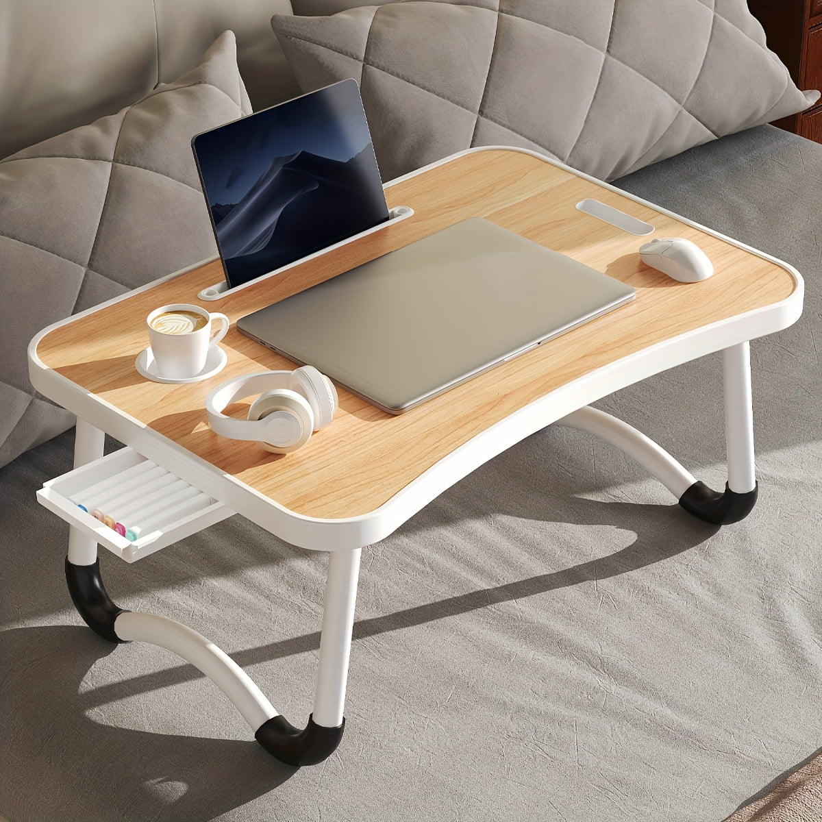 Foldable Laptop Bed Table | USB Ports & Storage Drawer | Adjustable ...