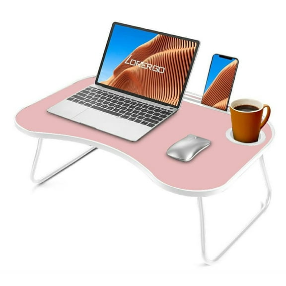 HUANG Laptop Bed Desk, Foldable Lap Table with Cup Holder, Tablet Slot ...