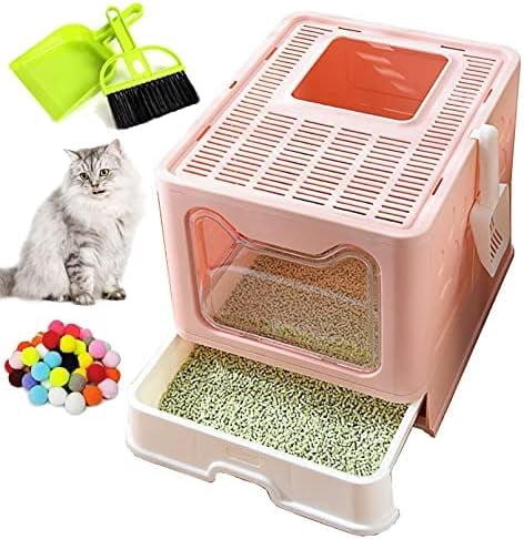 Foldable Large Cat Litter Box Enclosed Cat Potty with Drawer Top Entry ...