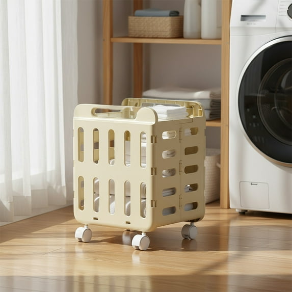 Foldable Laundry Basket with Wheels, Portable Collapsible Hamper for ...