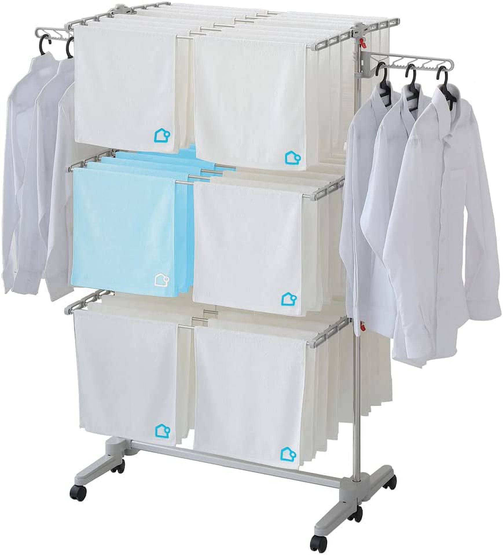 Foldable Laundry Drying Rack with Wheels - 48 Drying Rods, Heavy Duty ...