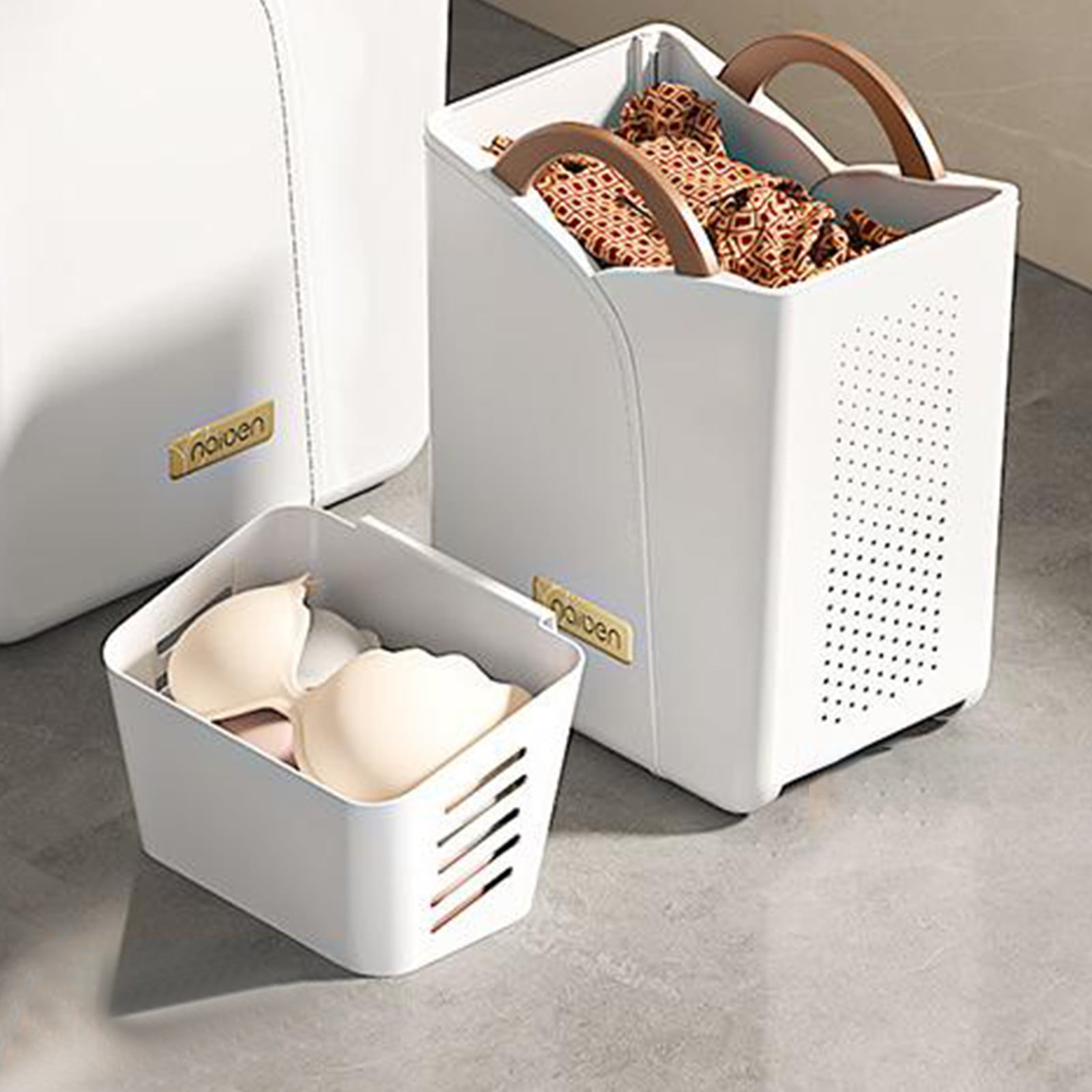 Foldable Laundry Hamper, Portable Clothes Bin, Waterproof Fabric, Sturdy Handle, for Small ...