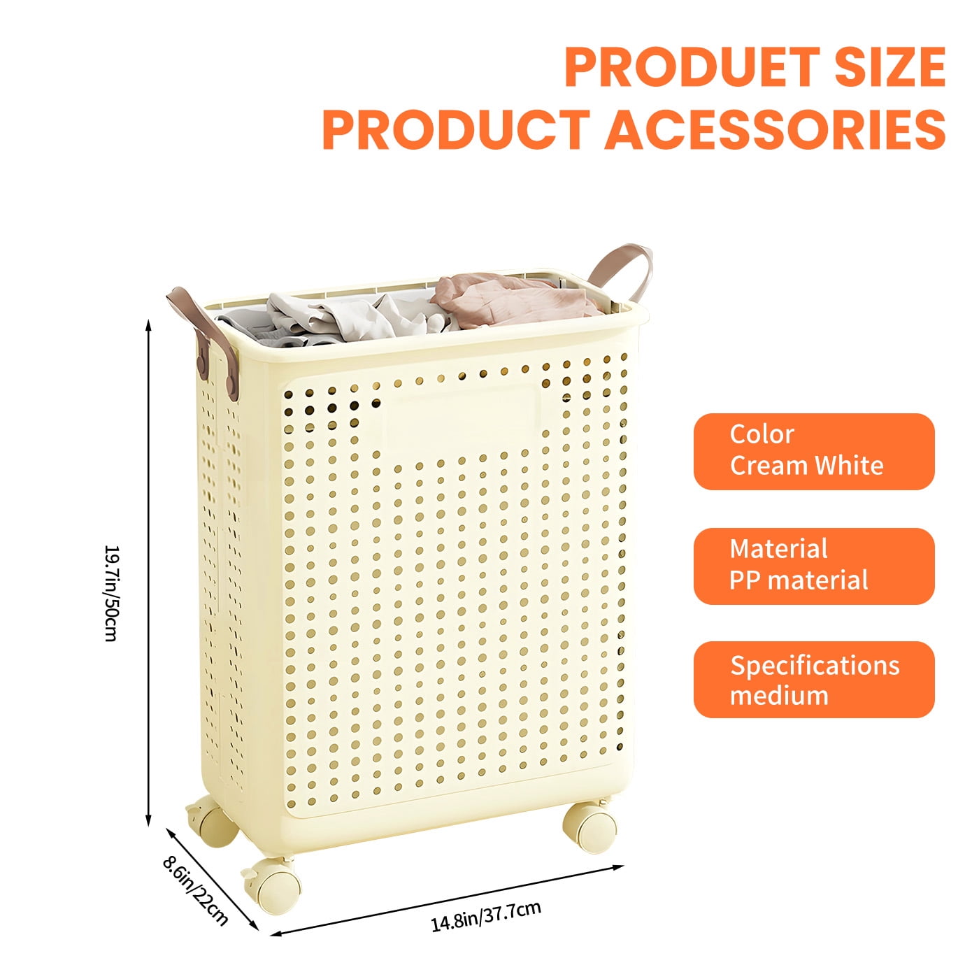 Foldable Laundry Hamper with Wheels and Handle, Collapsible Rolling ...