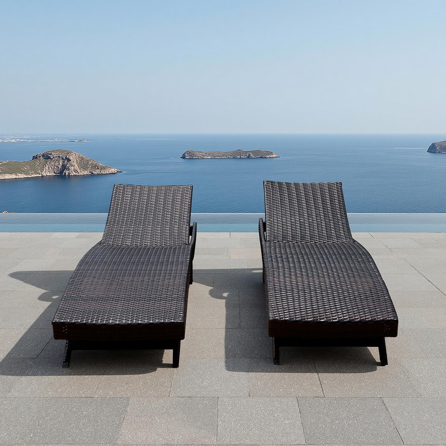 Foldable Long Reclining Patio Seating Set of 2 Chairs, Folding Patio ...