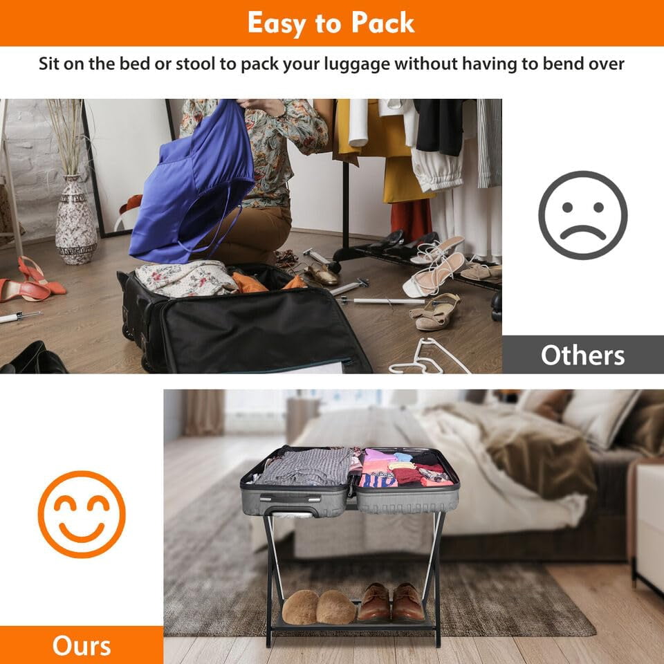 Foldable Luggage Rack Travel Suitcase Organizer Black Shoes Storage ...