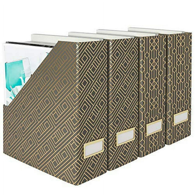Foldable Magazine File Holder with Gold Label Holder - Set of 4 ...
