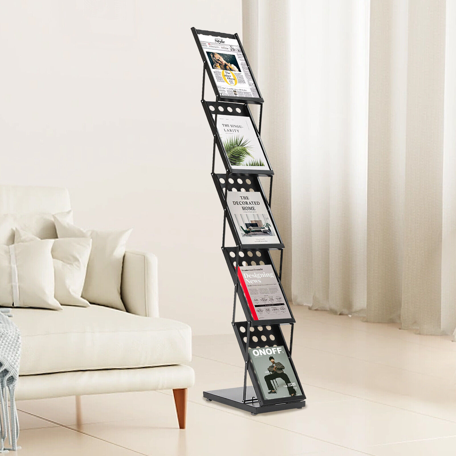 Foldable Magazine Floor Stand Multi Layers Newspaper Display Rack Black ...