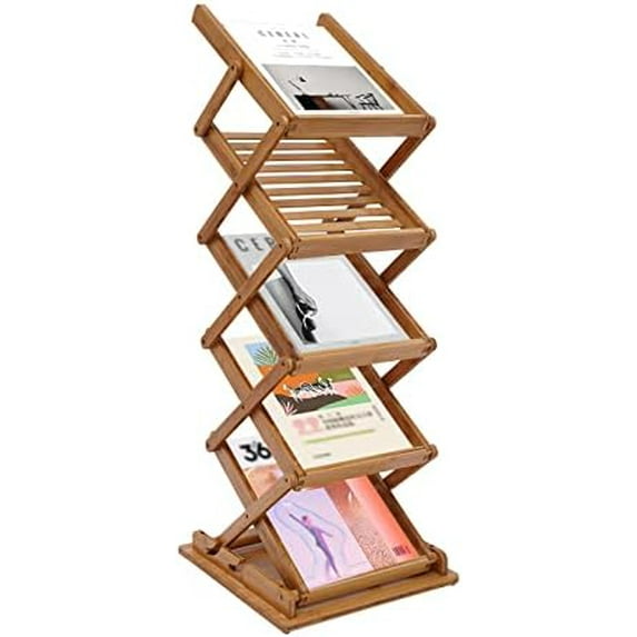 Foldable Magazine Rack, 5 Layer Brochure Display Stand, Bamboo Portable ...