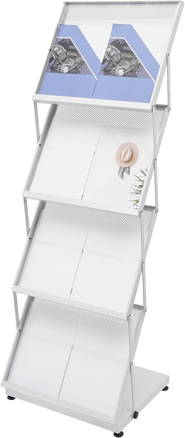 Foldable Magazine Rack Floor Standing, 4Tier A3 Size, Brochure Display ...