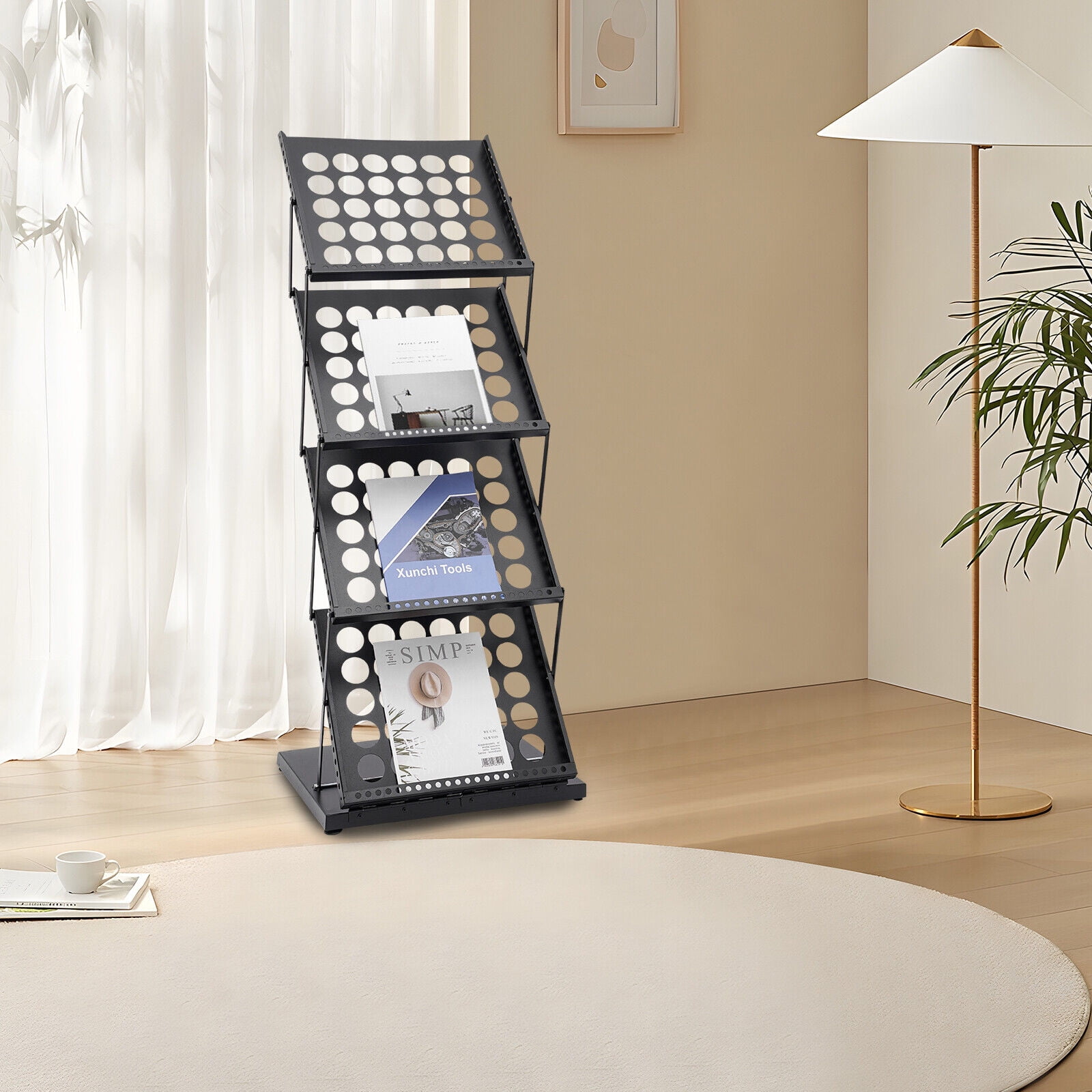 Foldable Magazine Stand Magazine Display Rack 4-tier Book Display Shelf ...
