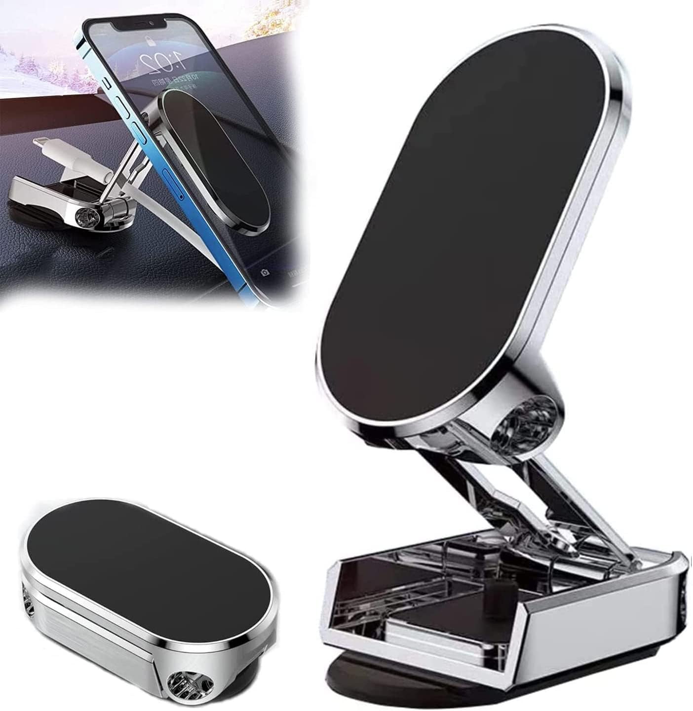 Foldable Magnetic Phone Holder for Car, Alloy Cell Phone Automobile Cradles 360° Rotatable ...
