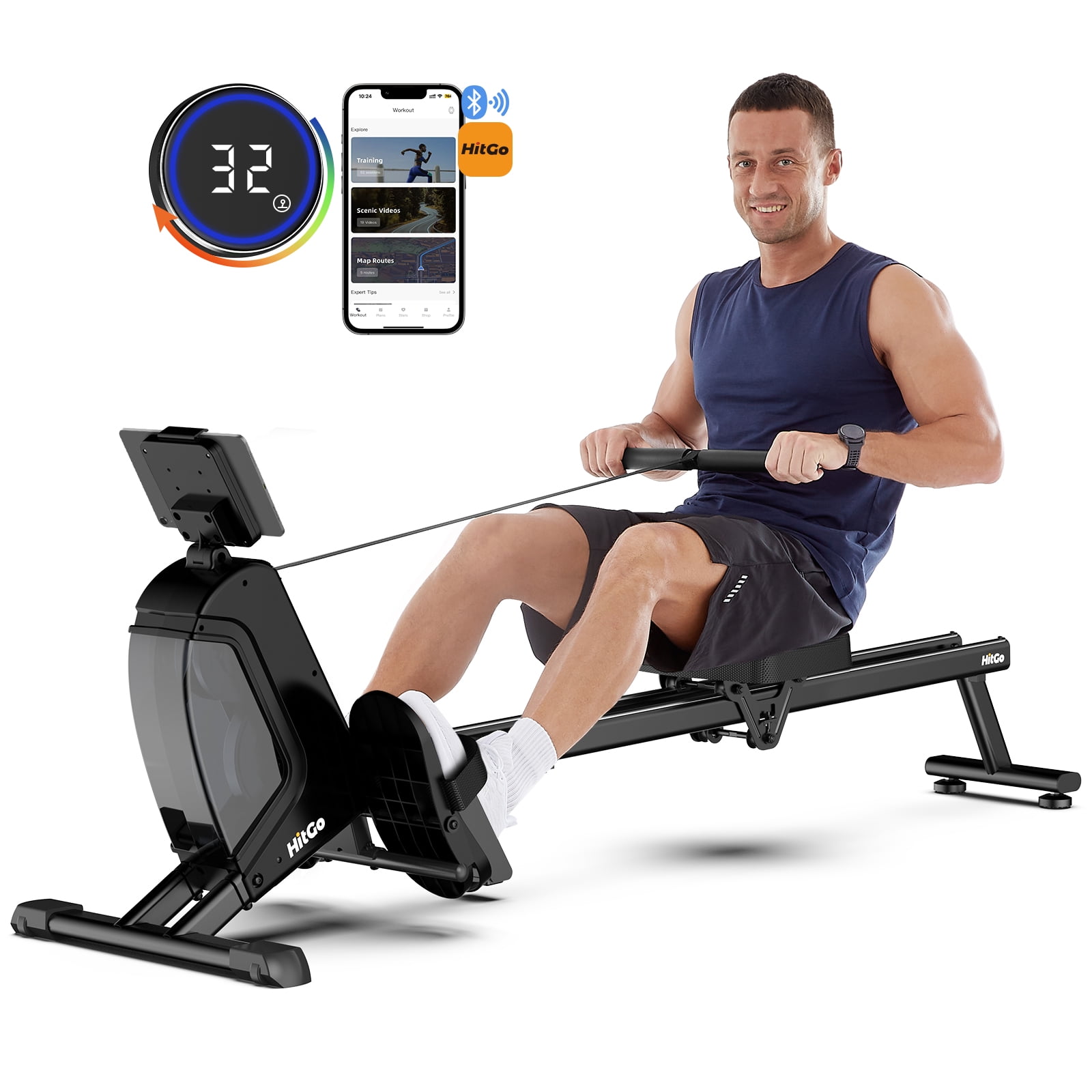 Foldable Magnetic Rowing Machine, 32-Level Resistance, Dual Rails, 350 ...