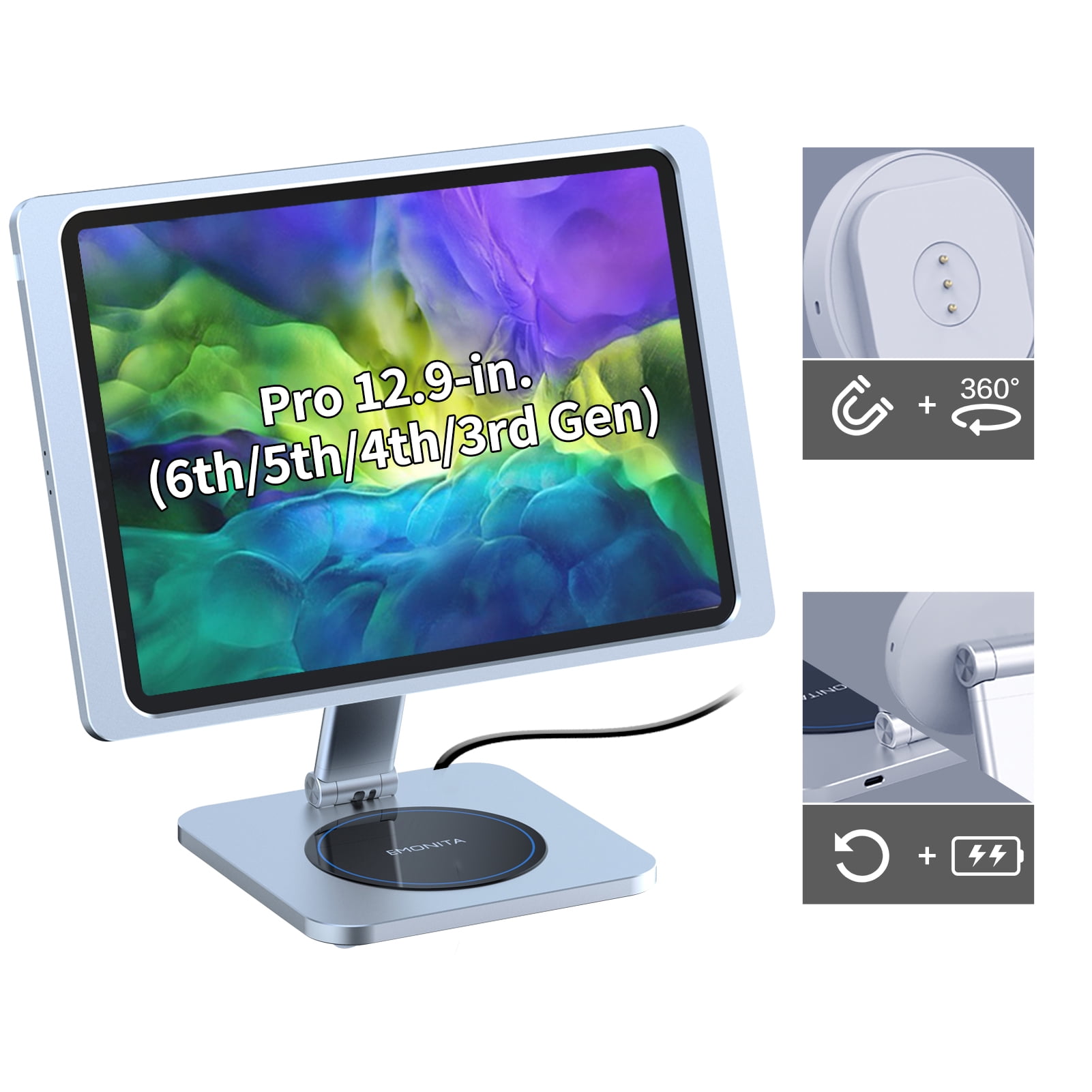 EMONITA Foldable Magnetic Stand with 45W Fast Charger Case for iPad Pro 12.9-In. (3rd/ 4th/ 5th ...