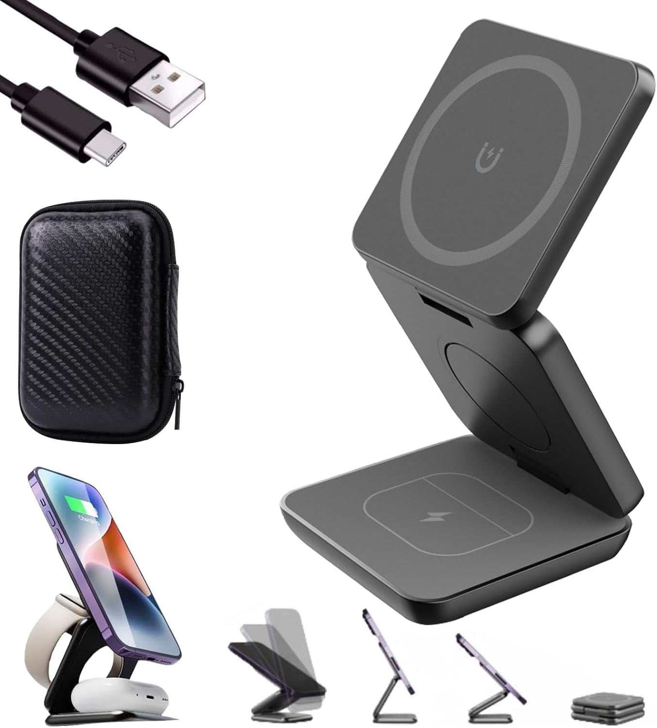 Foldable Magnetic Wireless Charger,Clean Desk Wireless Charger,3 in 1 ...