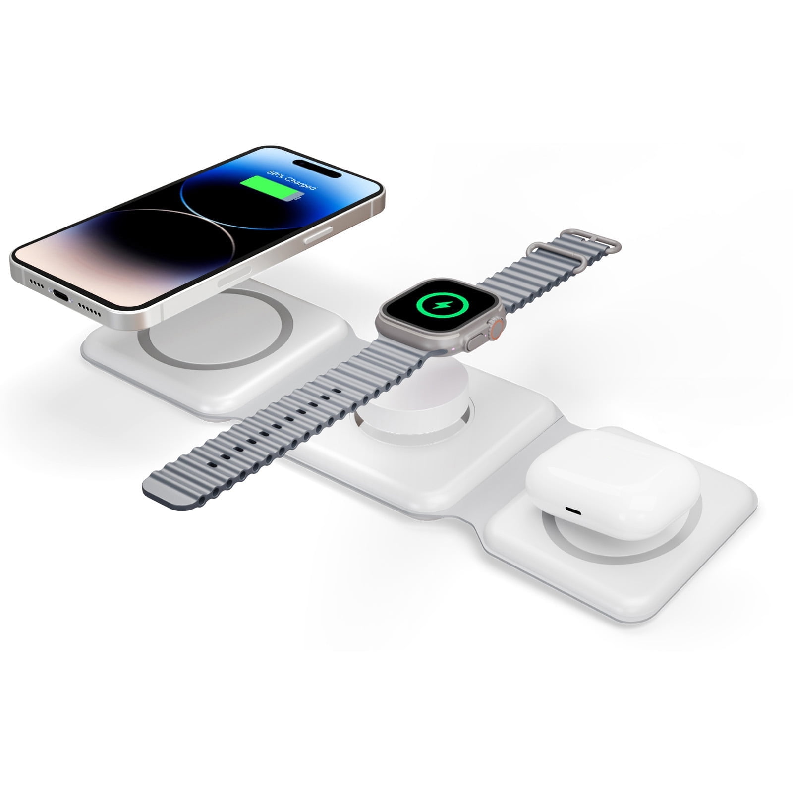Foldable Magnetic Wireless Charger for iPhone Airpods Apple Watch, 3 in ...