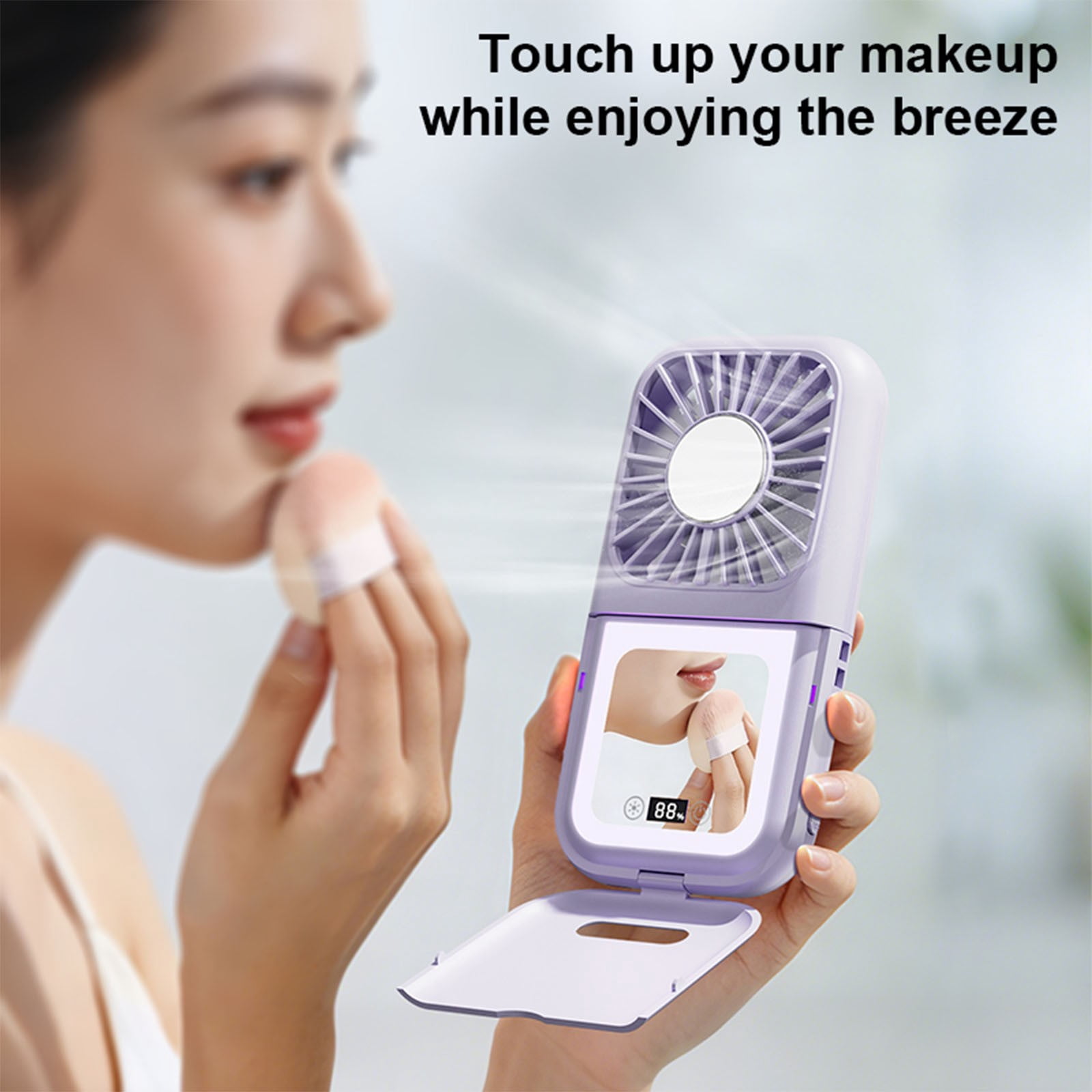 Foldable Makeup Mirror Fan with Ice Cooling, USB Rechargeable Neck ...