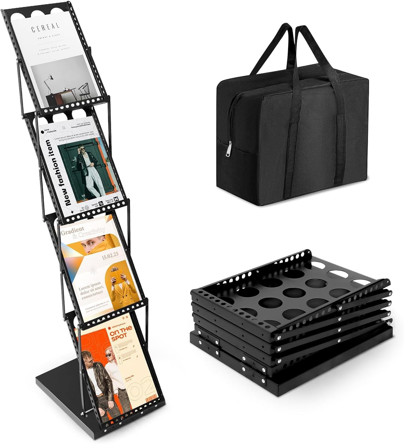 Foldable Matel Magazine Rack,Brochure Display Stand with Carrying Bag ...