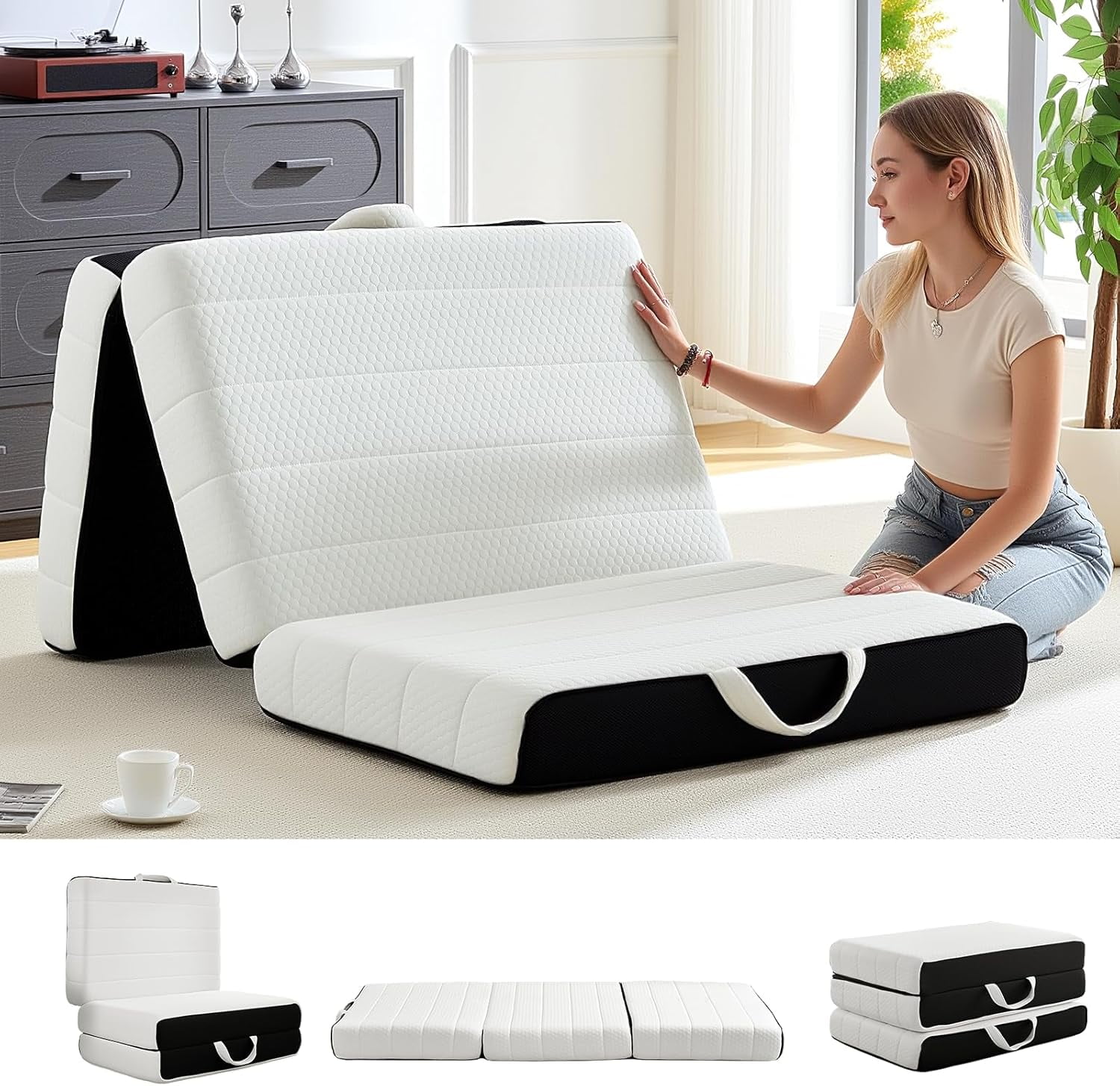 Foldable Mattress, Full Tri-Fold Memory Mattress Topper with Washable ...
