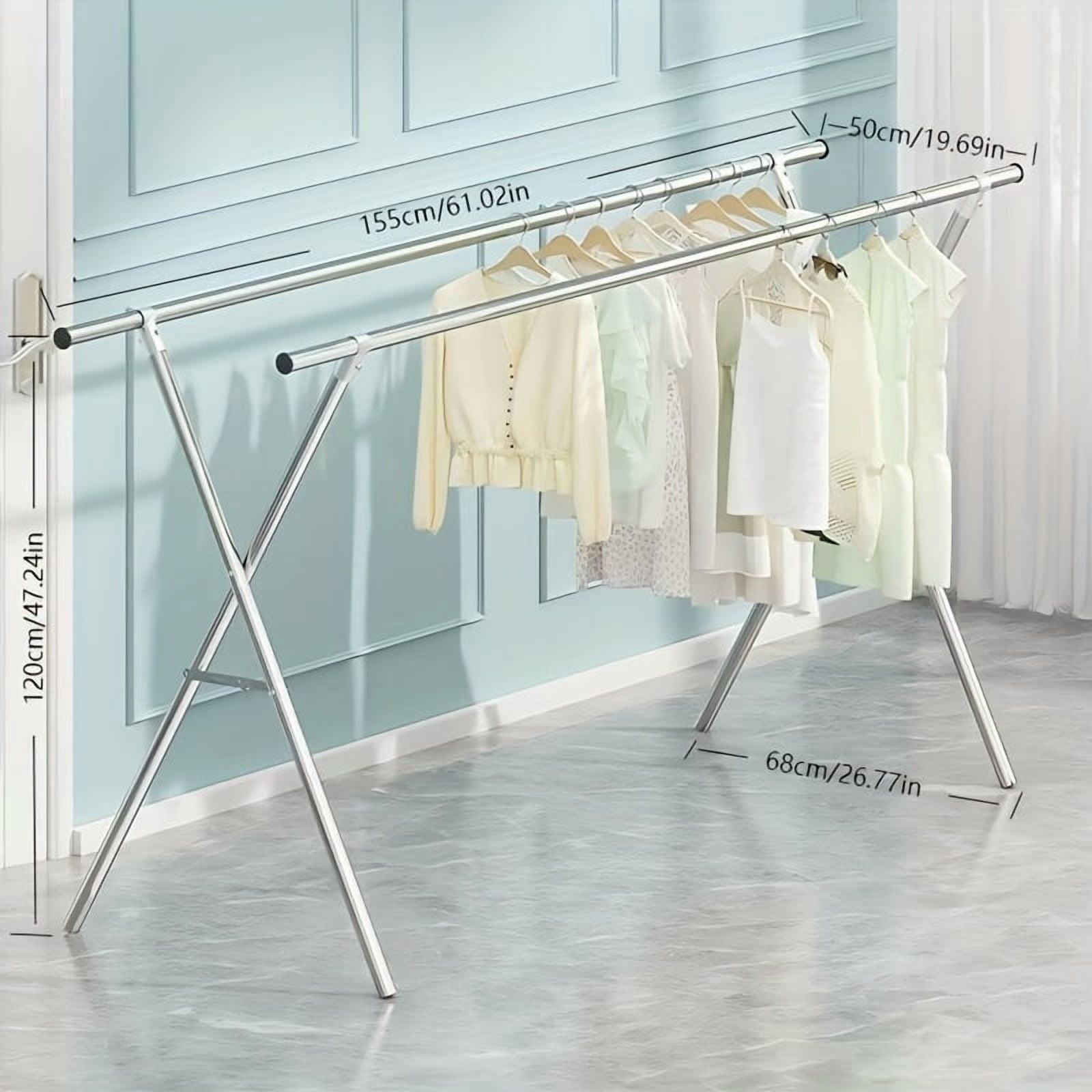 Foldable Metal Clothes Drying Rack, Adjustable Three Rod with 20 Hooks ...