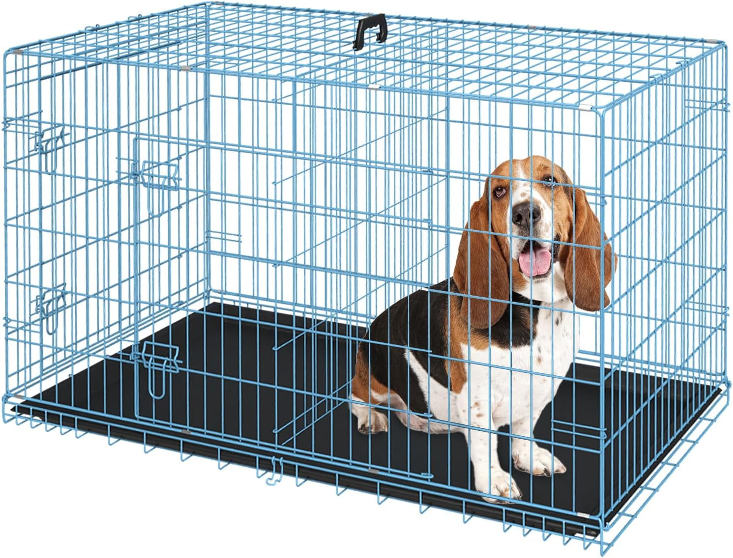 Foldable Metal Dog Crate - Double - Door, Leak - Proof Tray, Divider ...