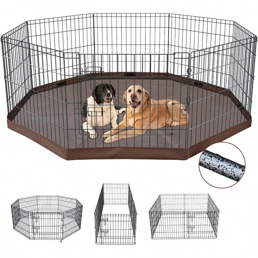 Foldable Metal Dog Exercise Playpen Gate Fence Dog Crate 8 Panels 24 ...