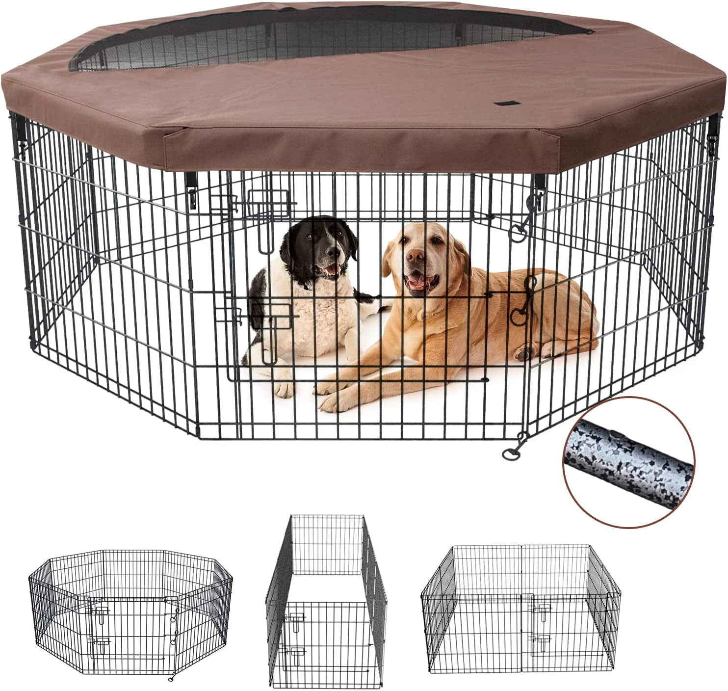 Foldable Metal Dog Exercise Playpen Gate Fence Dog Crate 8 Panels 24 ...