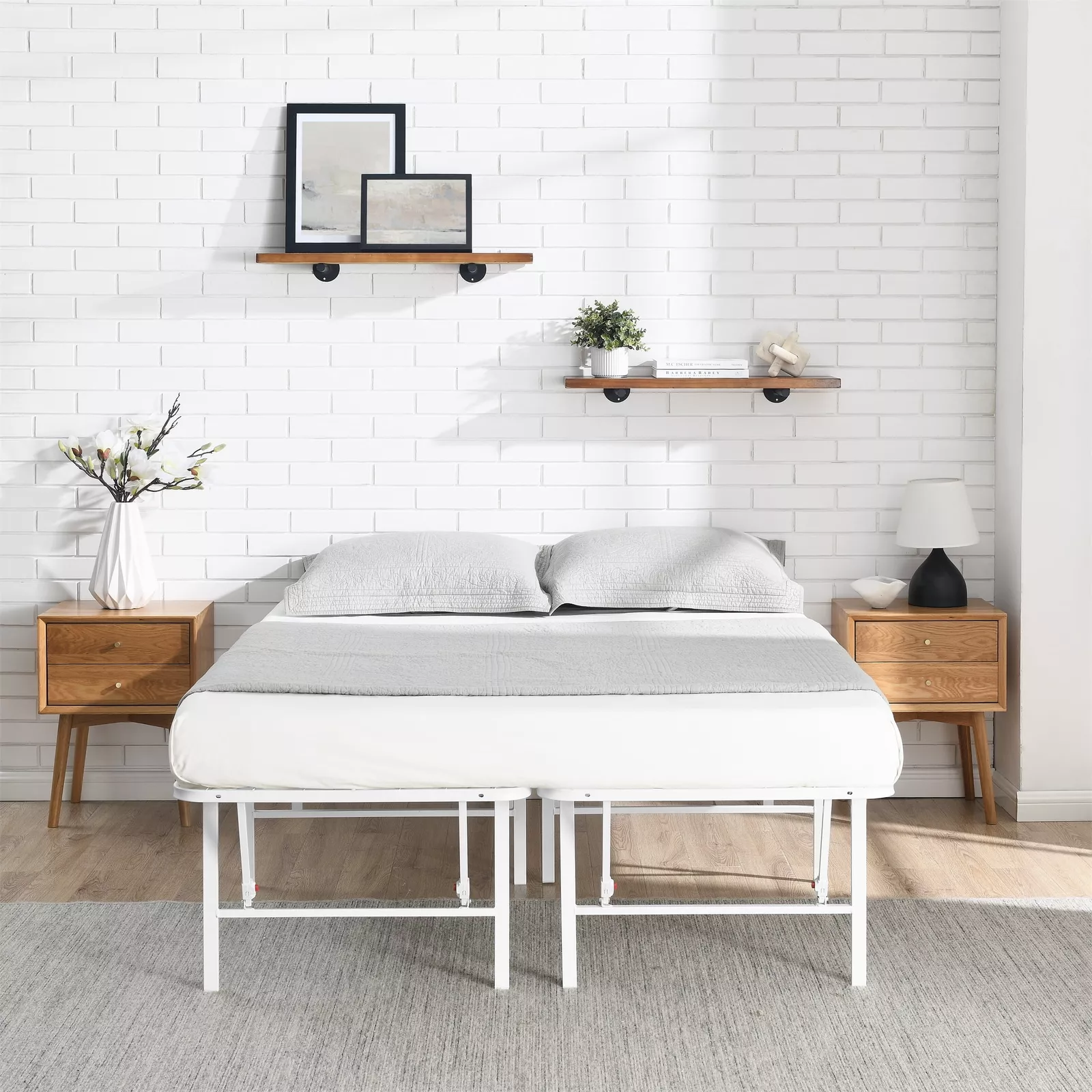 Foldable Metal Platform Bed Frame, Steel Mattress Foundation, Comfort ...