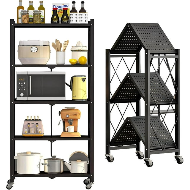 Foldable Metal Rack 5-Tier Adjustable Shelf for Versatile Use Sturdy ...