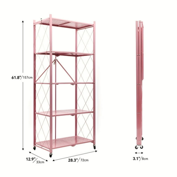 Foldable Metal Storage Rack with Lockable Wheels - Easy-to-Install ...