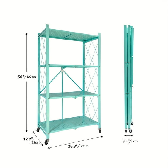 Foldable Metal Storage Rack with Lockable Wheels - Easy-to-Install ...