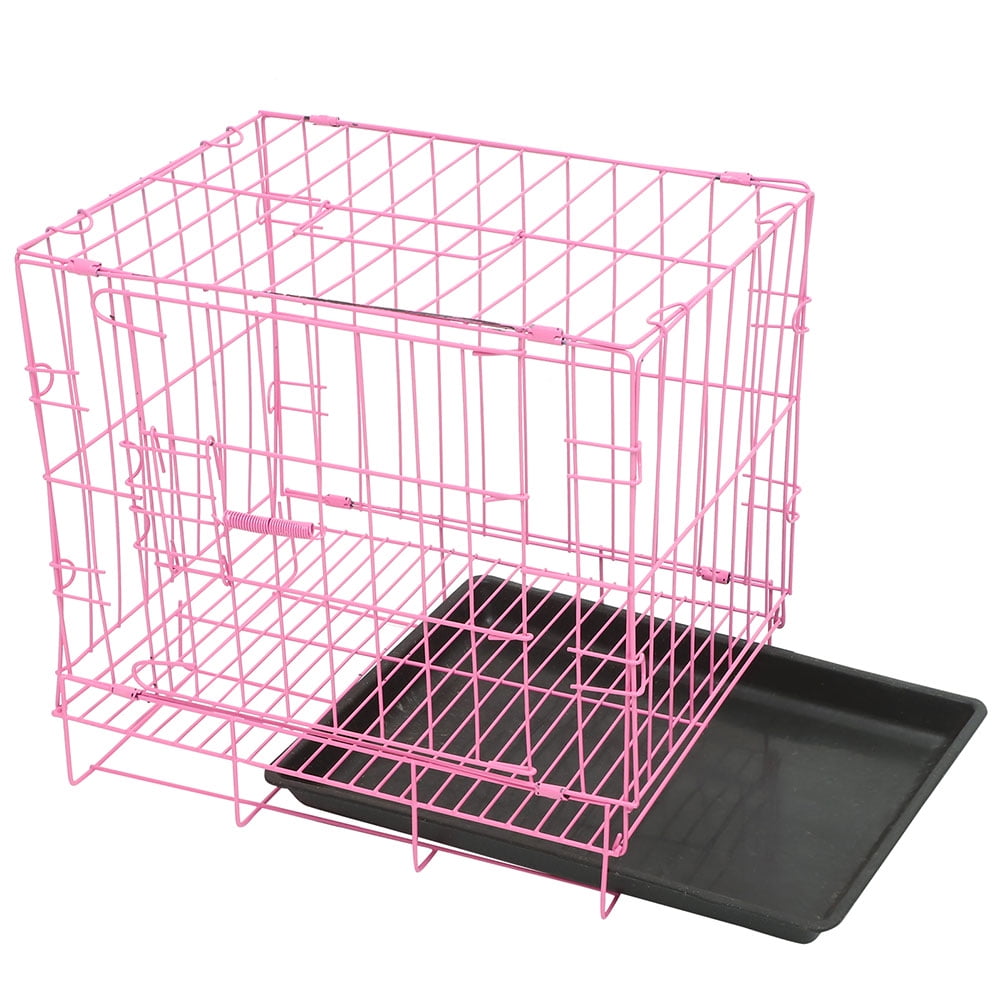 Small Pink Dog Crate Foldable Metal Wire Cage With Pan Portable Pet ...
