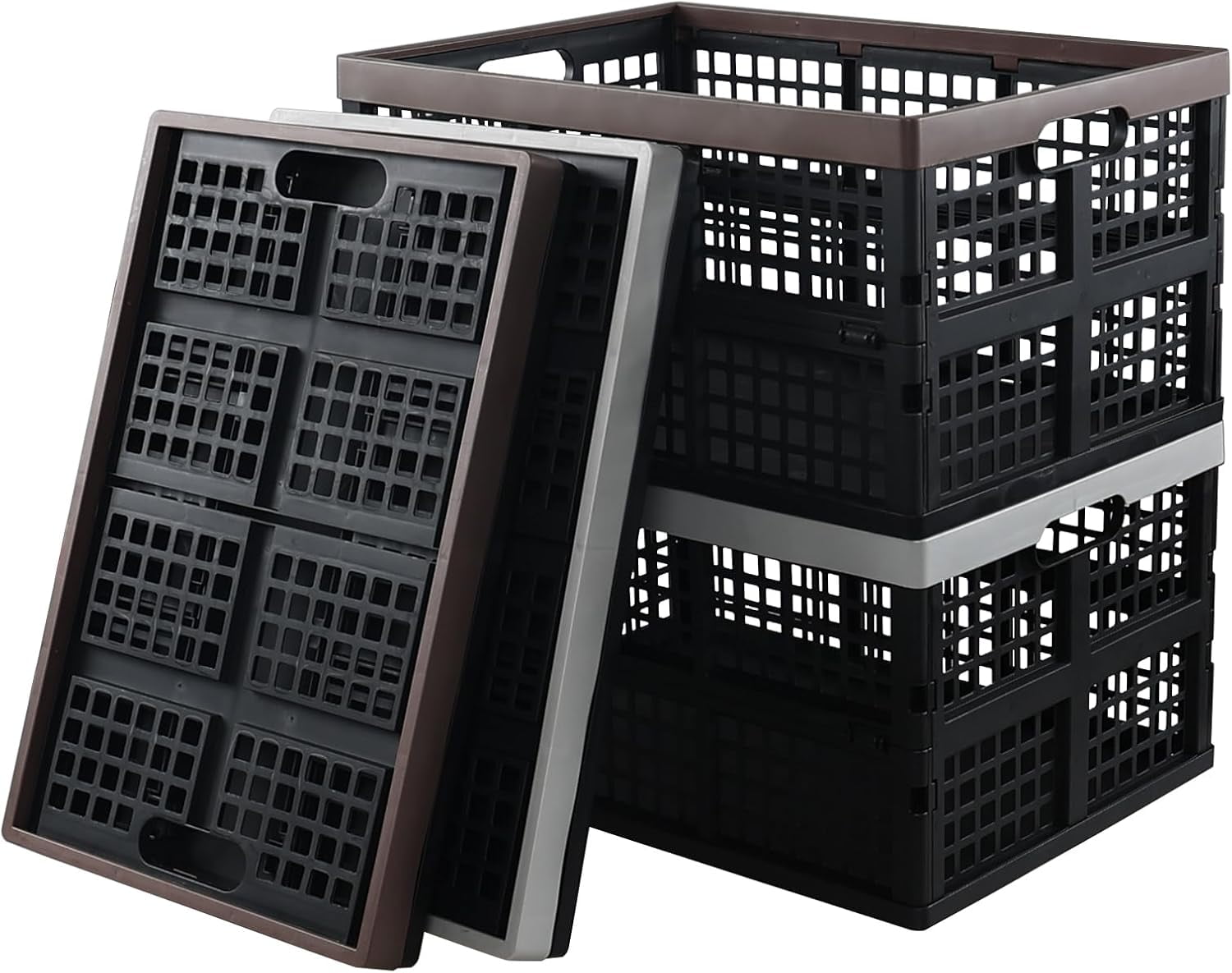 Foldable Milk Crate 4 Packs, 42 L Large Storage Crates, Collapsible ...