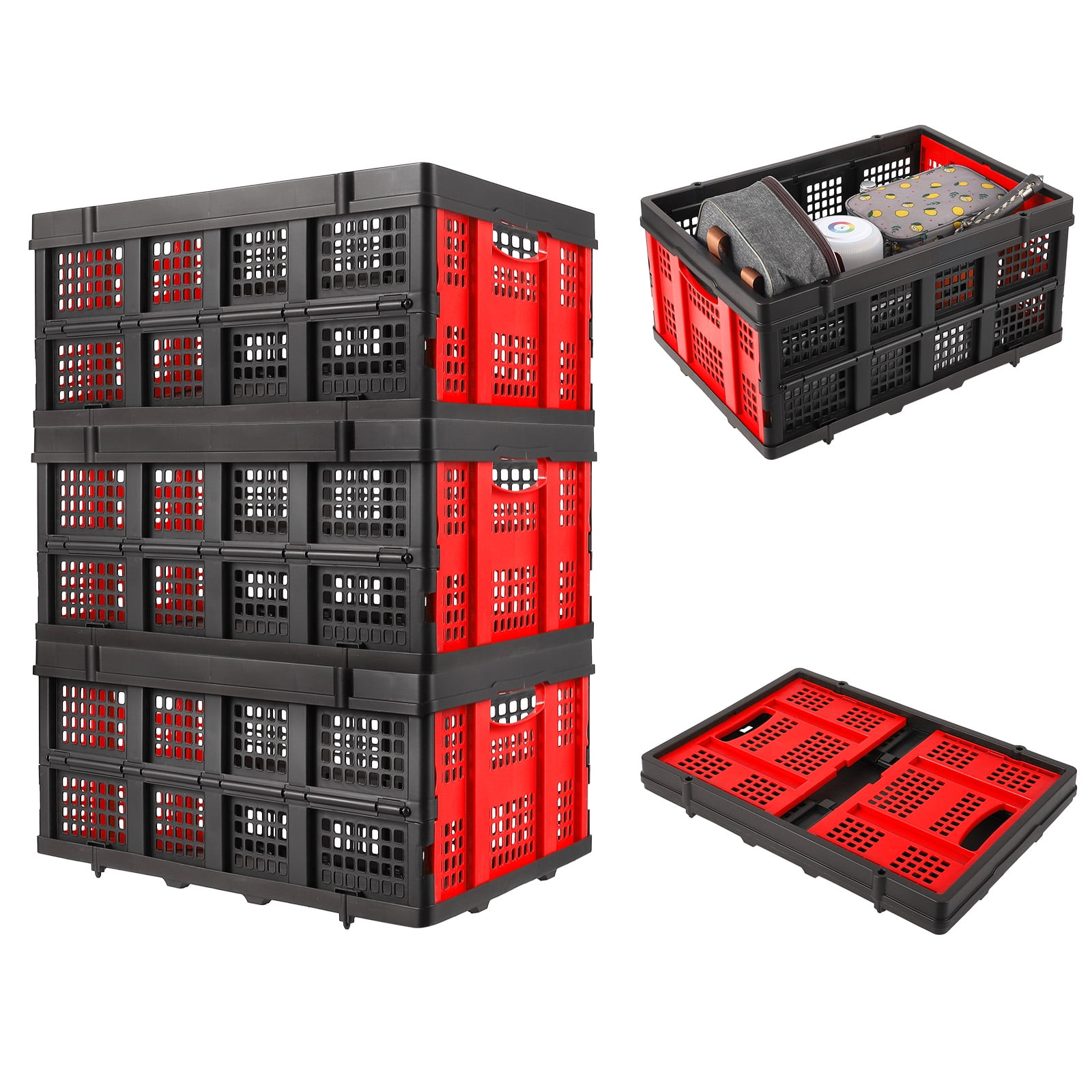 Foldable Milk Crate - 55L Heavy-Duty Collapsible Storage Box– Red ...