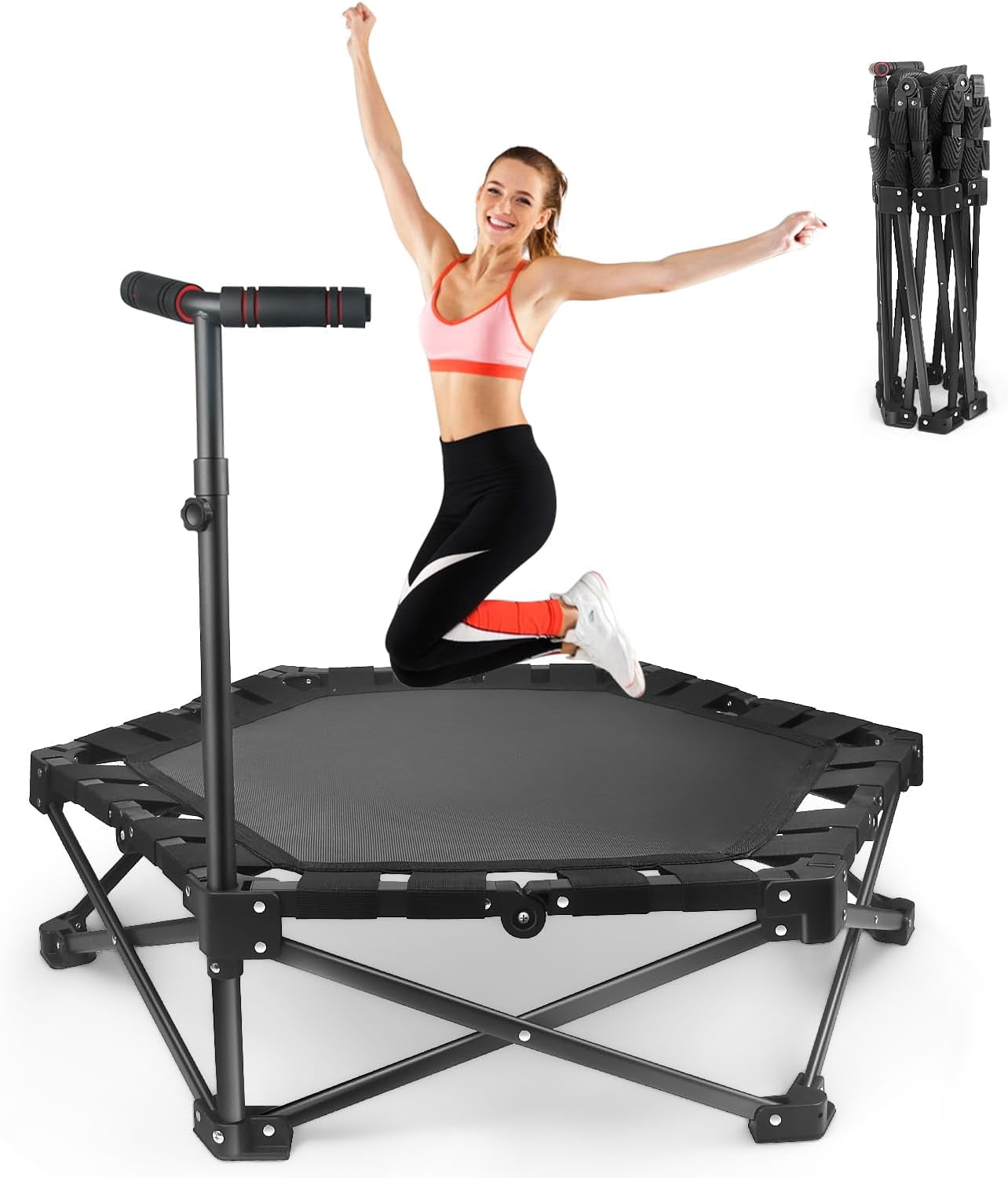 Foldable Mini Trampoline -- One-Step Fold & Open, 42" Rebounder ...
