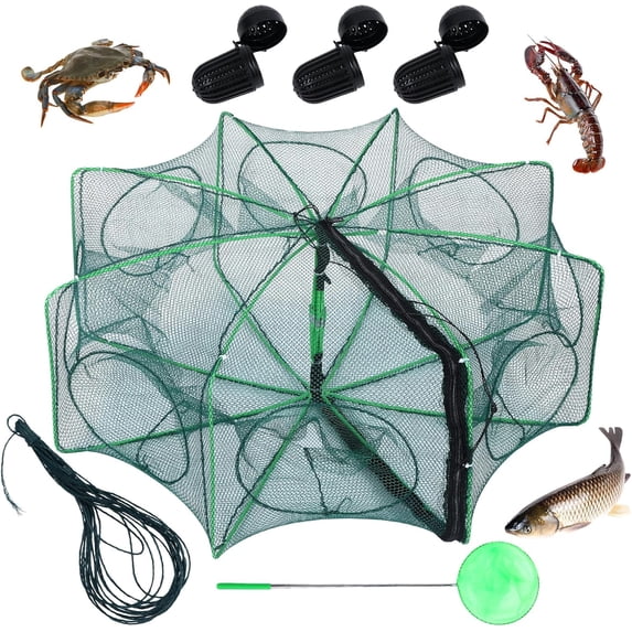 Foldable Minnow Trap with Bait Cage, Telescopic Landing Net and Rope, 8 ...