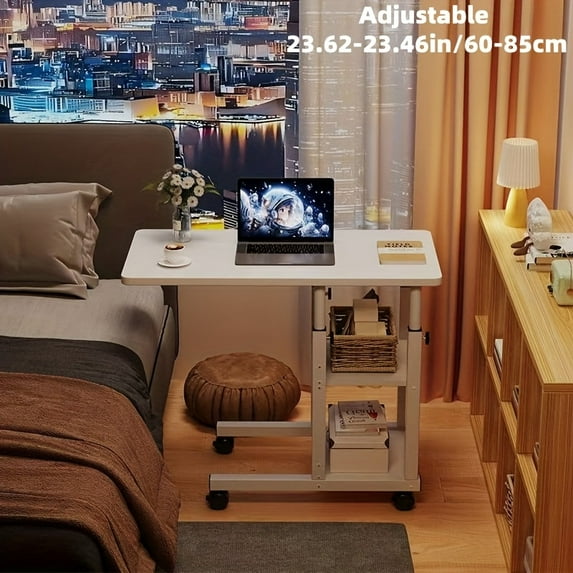 Foldable Mobile Office Desk - Adjustable Height & Wheels. 3-Tier Metal ...