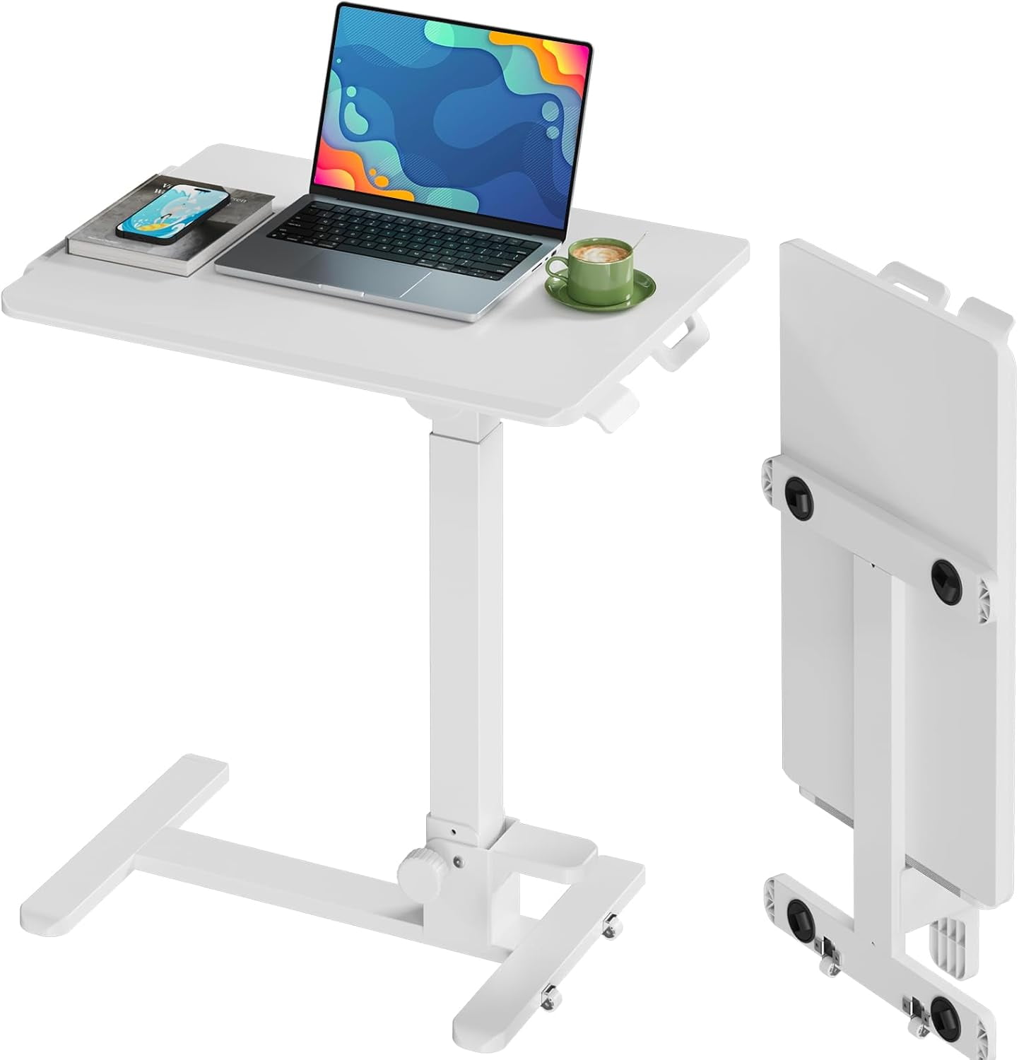 Foldable Mobile Standing Desk, 27 Inch Small Rolling Laptop Cart Height ...