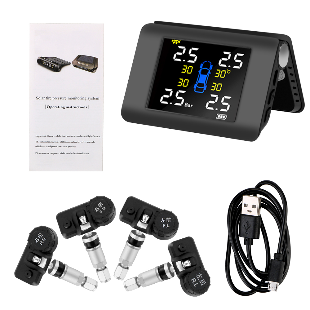 Foldable Monitor Solar TPMS Car Tire Pressure Monitoring System Tyre ...