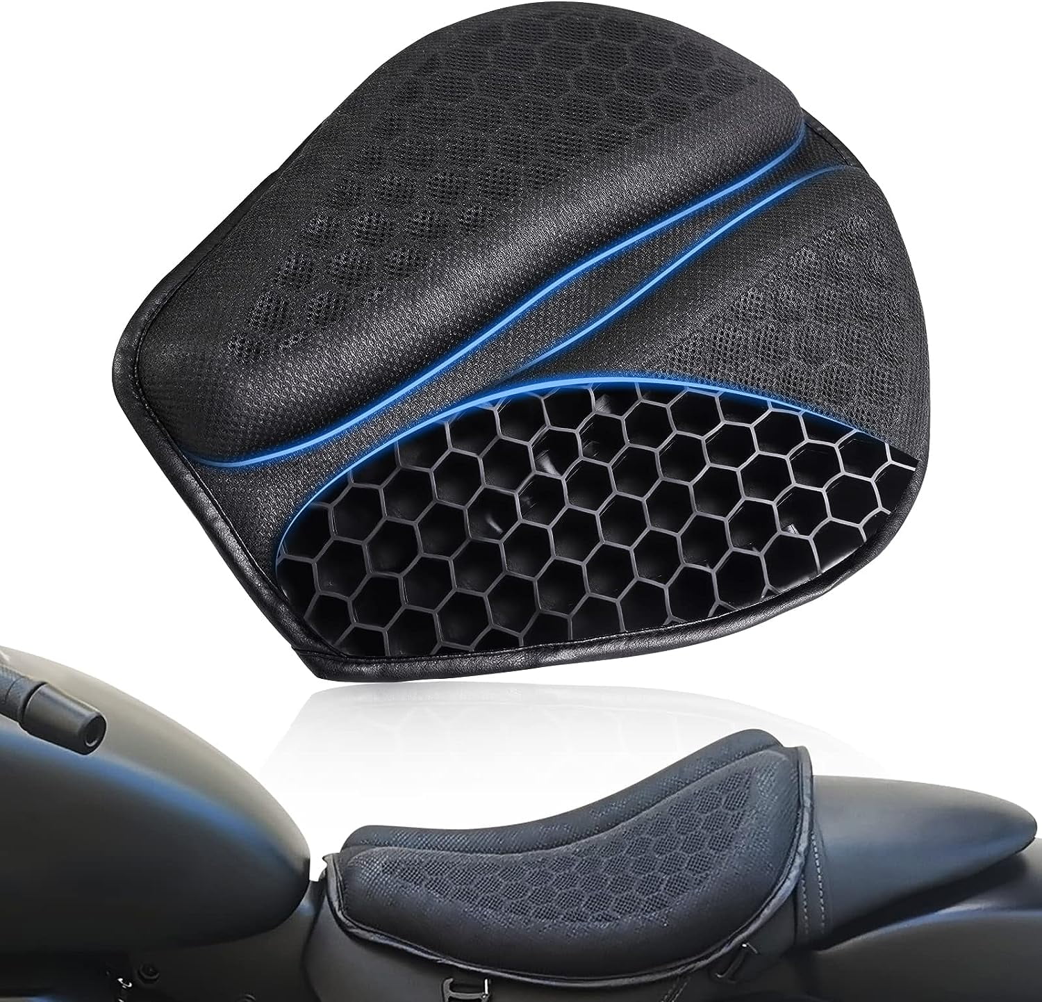 Foldable Motorcycle Gel Seat Cushion, Large 3D Honeycomb Structure ...