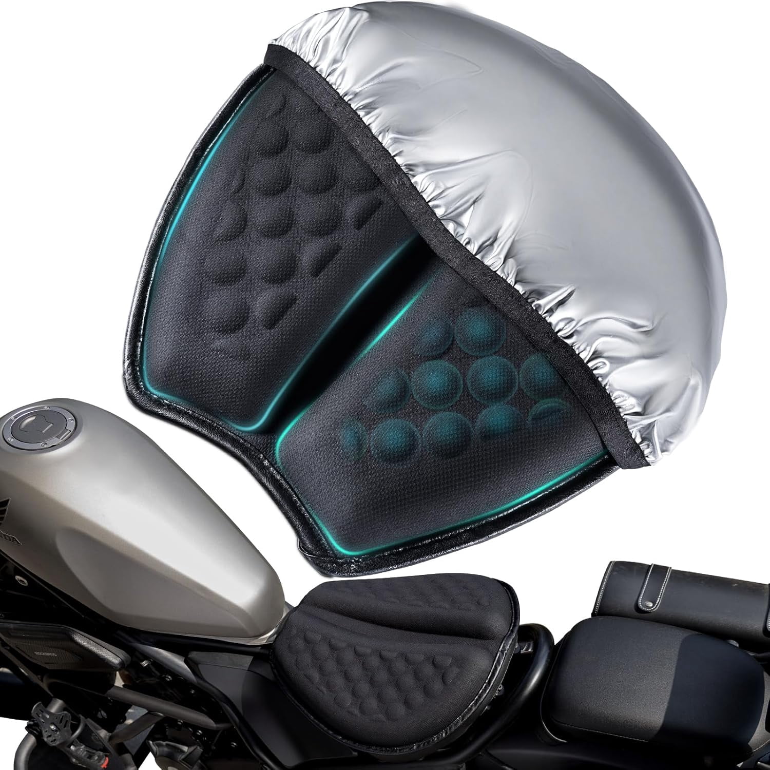 Foldable Motorcycle Gel Seat n with Sunshade Cover – 3D Dome-Shaped ...