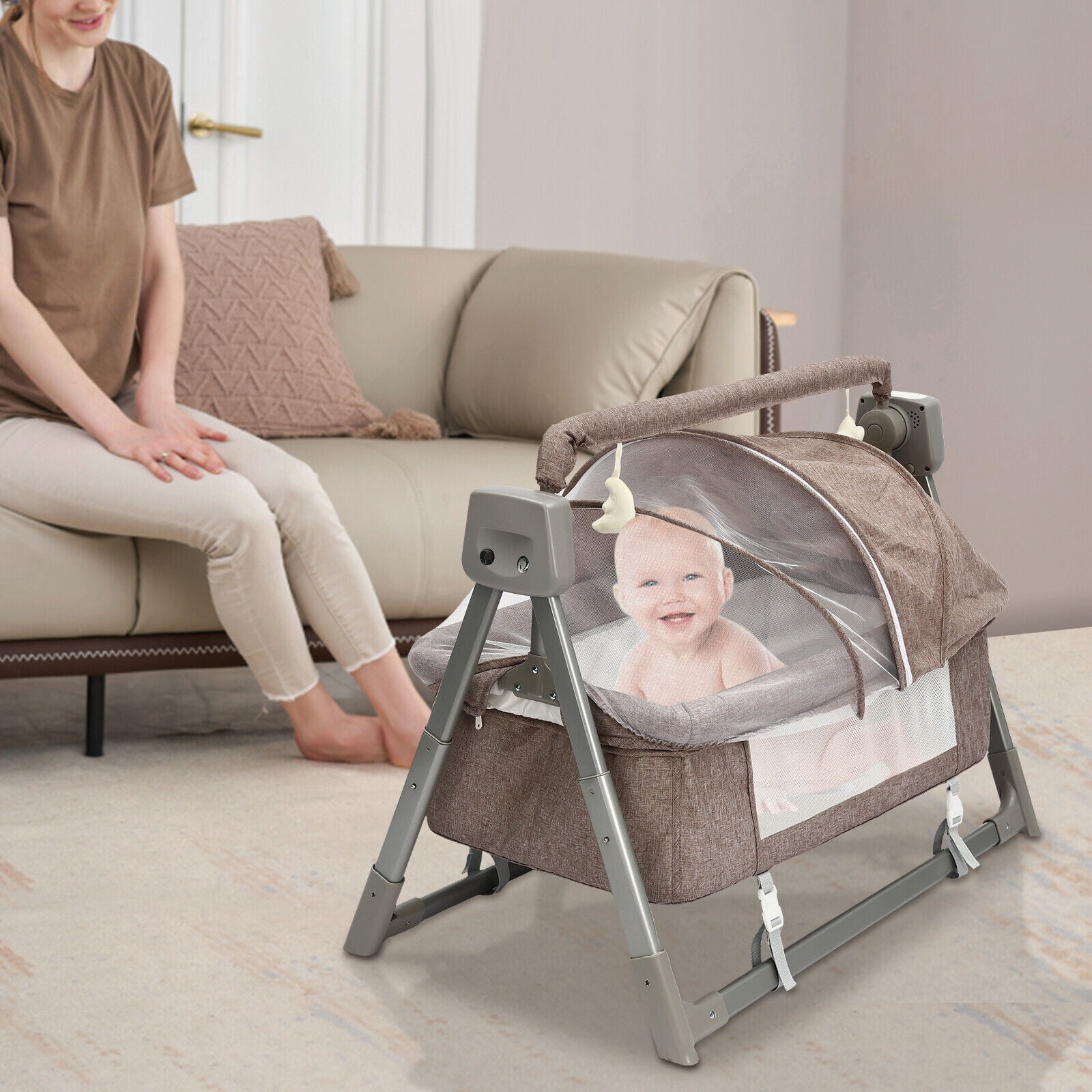 Foldable Music Remoter Control Rocker Sleeping Basket Cot,5 Gears ...