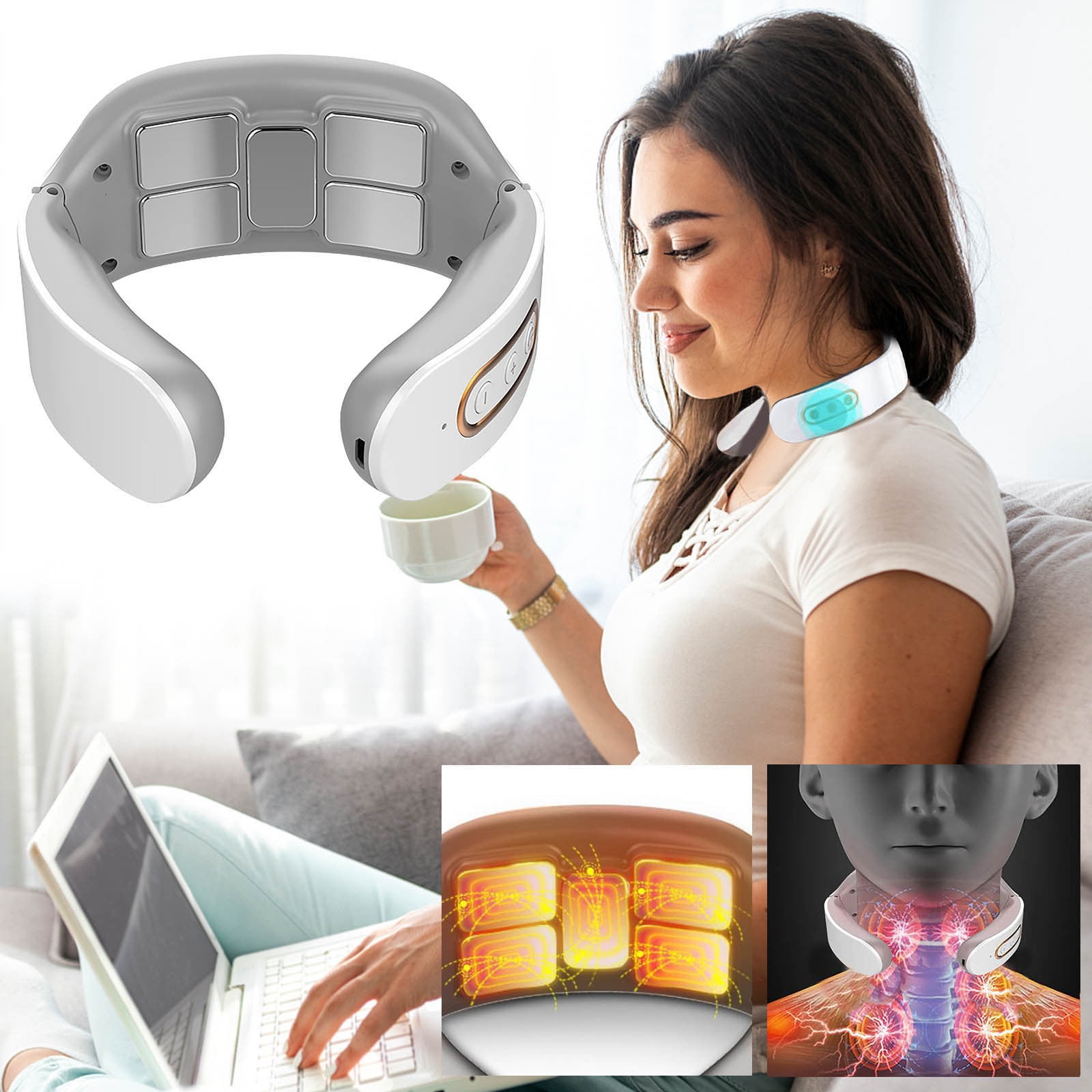 Foldable Neck Massager with Heat, Cordless Deep Tissue Vibration ...