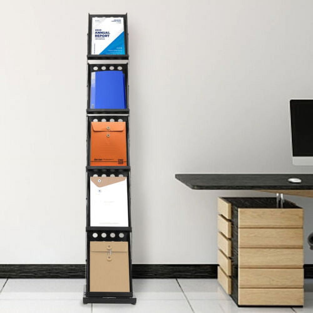 Foldable Newspaper Magazine Information Display Rack W/ 5 Pockets Black ...