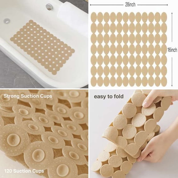 Foldable Non-Slip Bath Mat with 120 Suction Cups for Enhanced Safety ...
