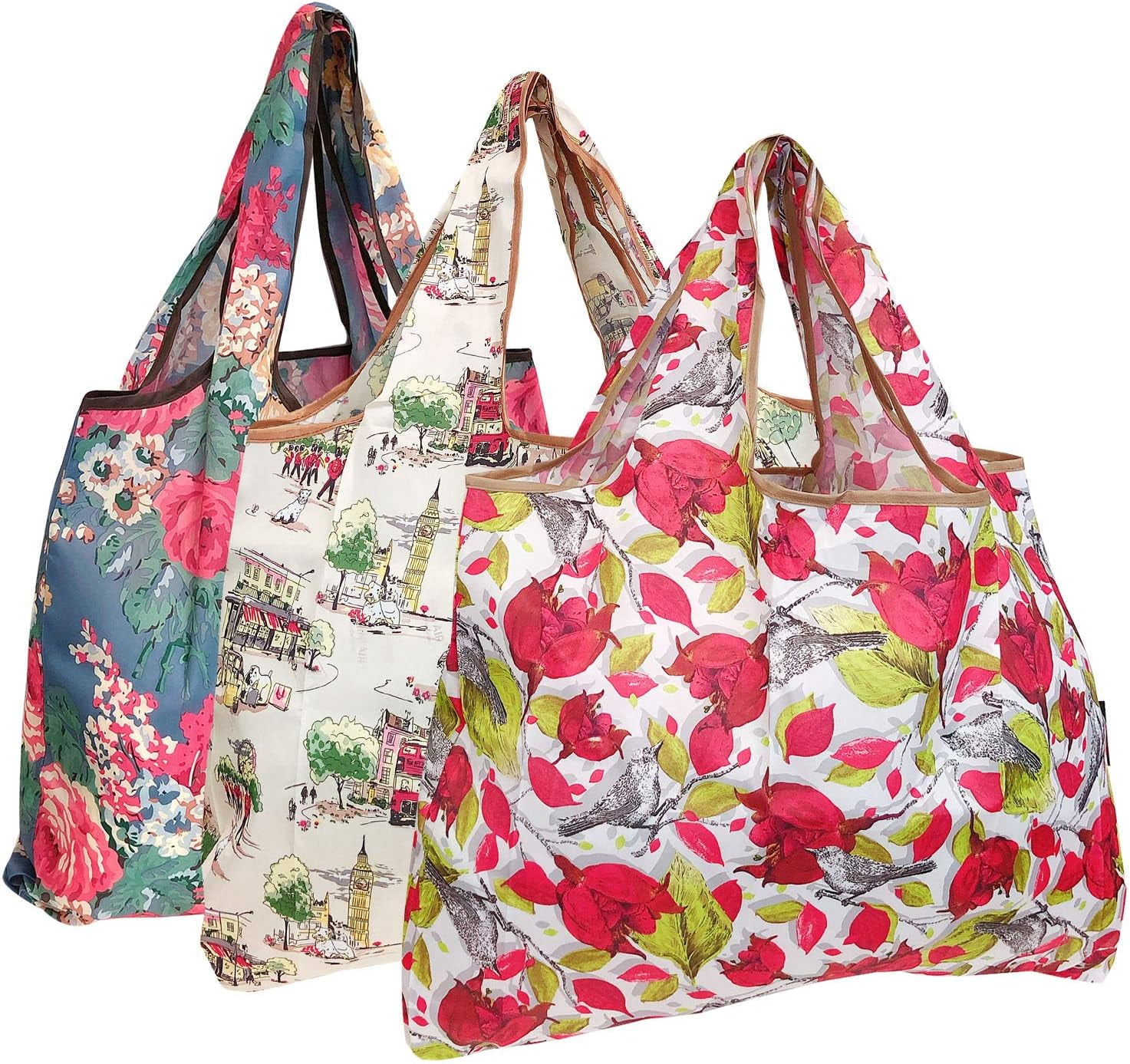 Foldable Reusable Shopping Grocery Bag (Set of 3), Flowers and Fun ...