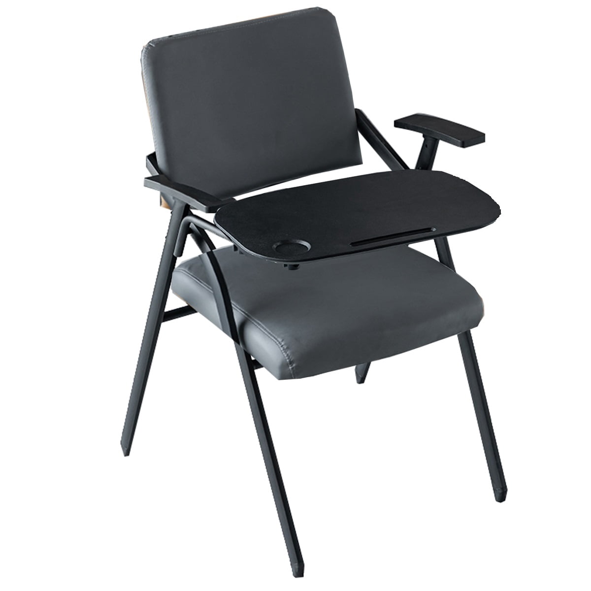 Foldable Office Chair With Attached Desk Ergonomic Leather Stacking ...