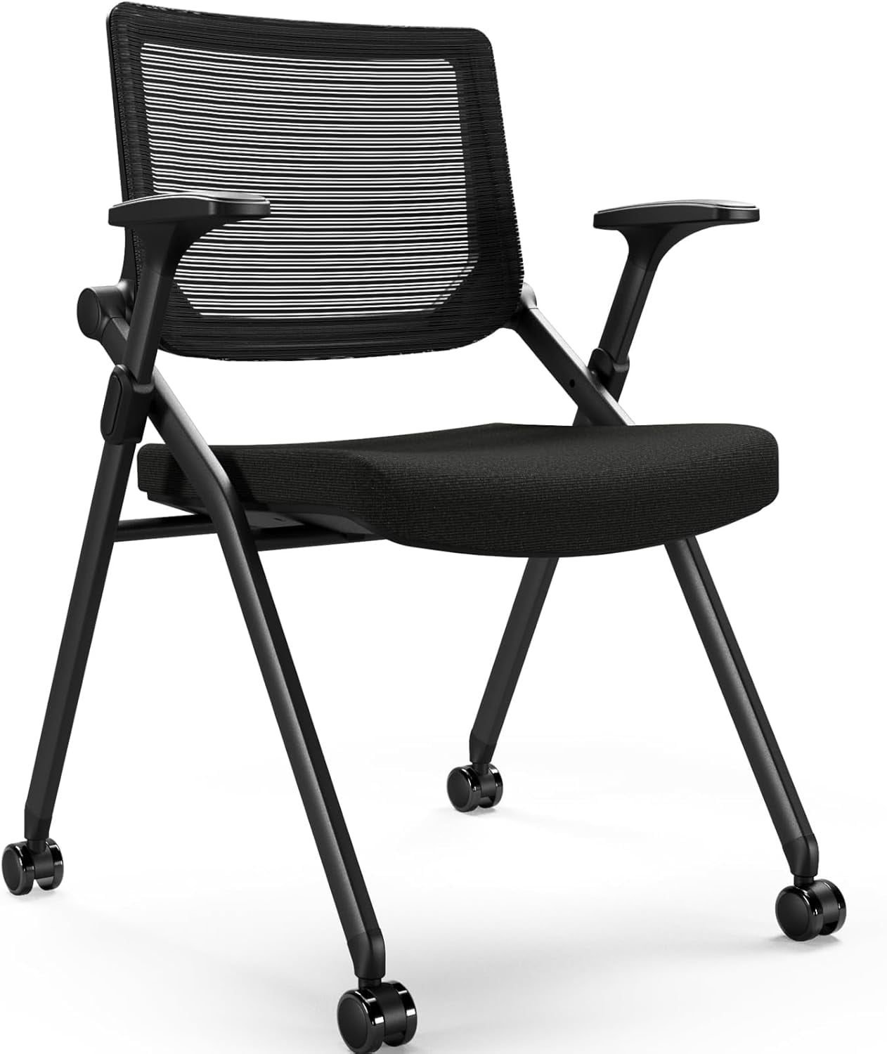 Foldable Office Chair with PU Wheels and Sliding Armrest-Ergonomic Mesh ...