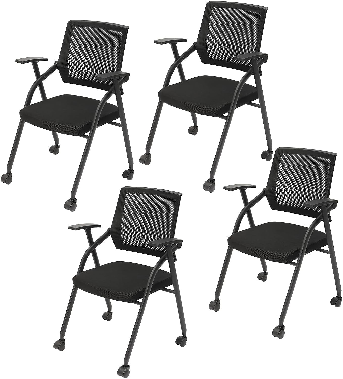 Foldable Office Chair with Wheels and Sliding Armrest, Ergonomic Mesh ...
