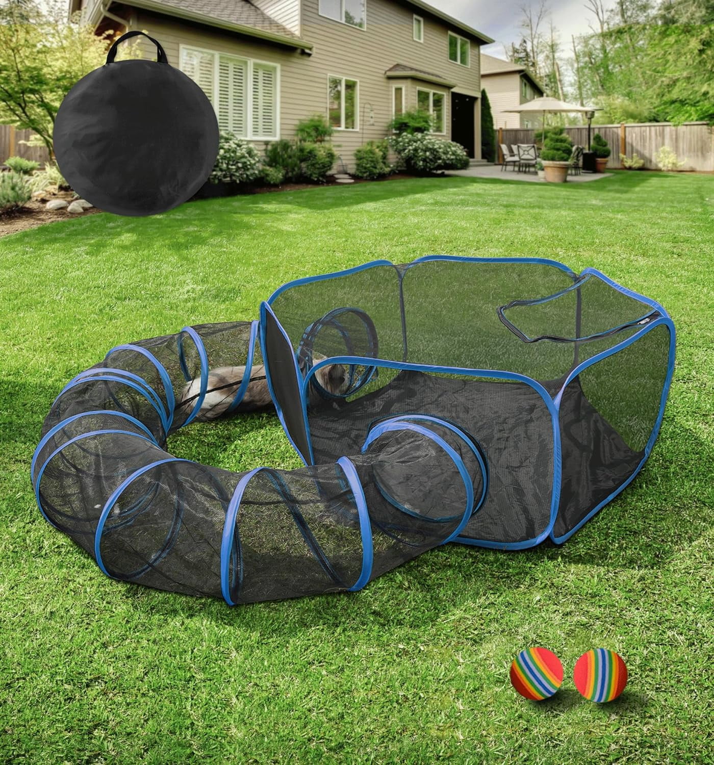 Foldable Outdoor Cat Enclosure with Tunnel - Portable Catio Playpen for ...